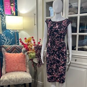 Laura | Dresses | Laura Navy Midi Dress With Pink Floral Print And Side ...